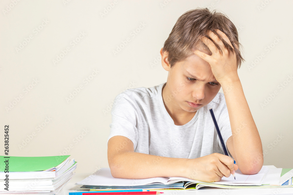 Sad Boy Doing Homework Education School Learning Difficulties