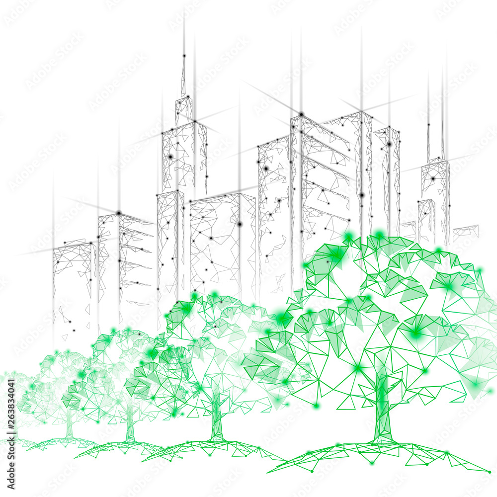 Low poly tree park cityscape. Ecology save nature concept. Eco idea ...