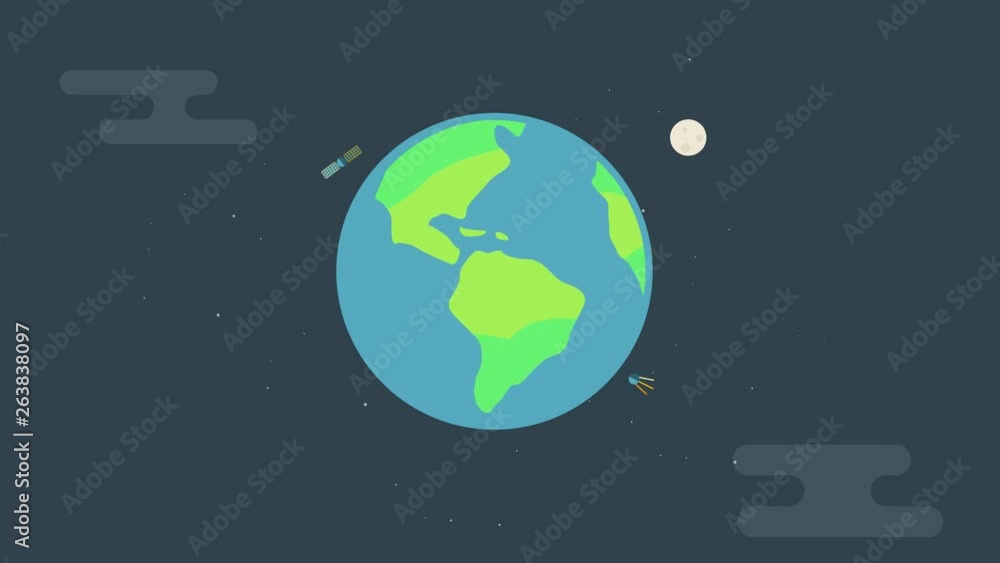 Stockvideon Flat Earth Animation of graphic with moon and communication ...