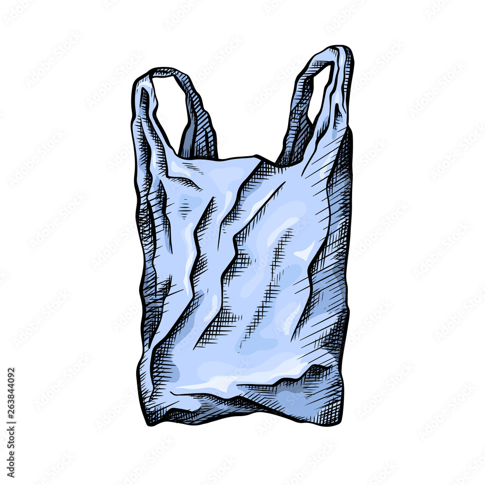 Coloring line drawing of a plastic bag. Environmental pollution. The ...