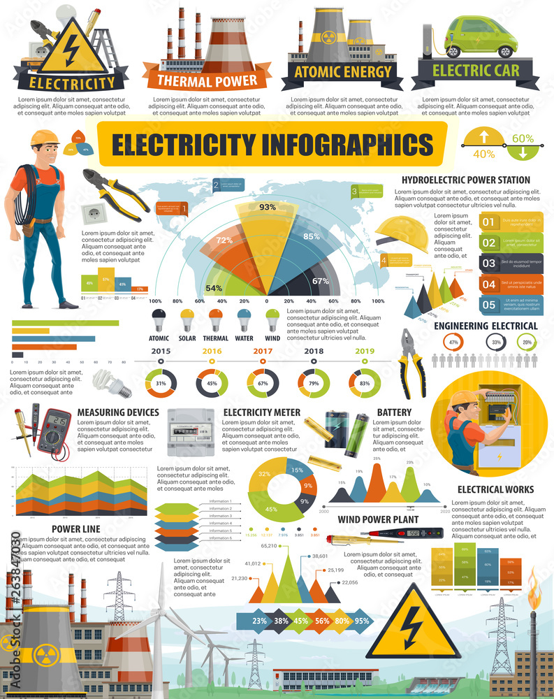 Electrical engineering and electricity infographic Stock Vector | Adobe ...