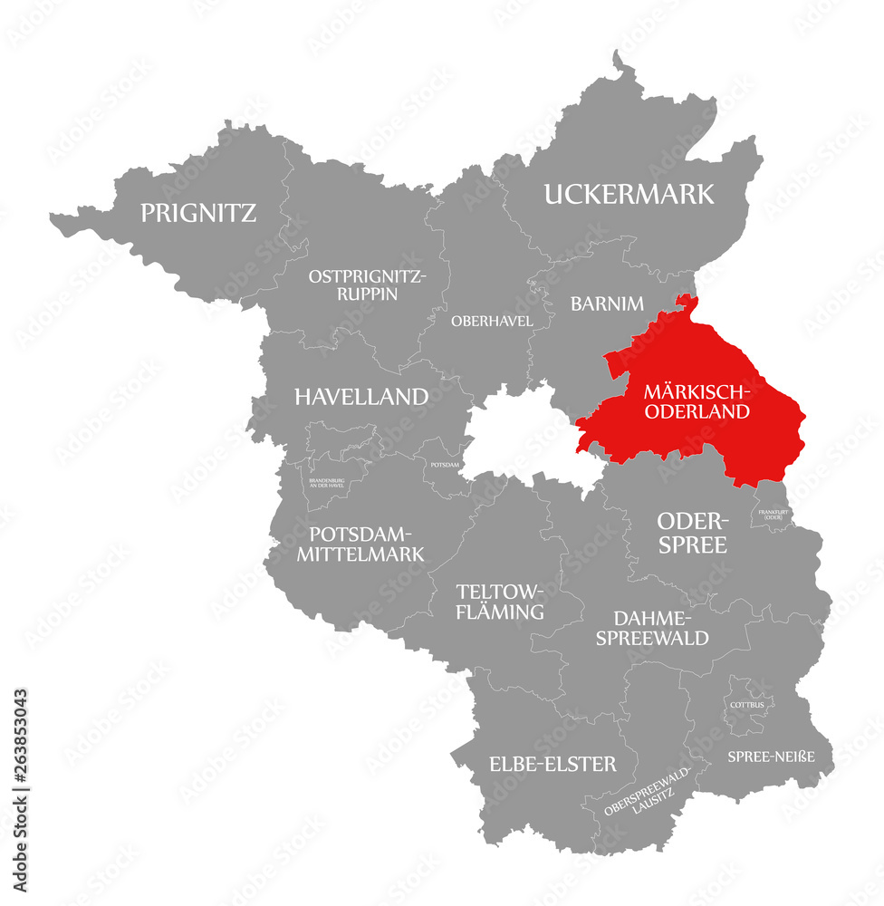Maerkisch-Oderland county red highlighted in map of Brandenburg Germany ...