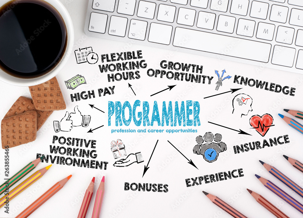 Programmer profession and career opportunities. Chart with keywords and ...