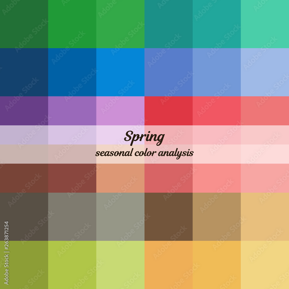 Stock vector color guide. Seasonal color analysis palette for spring ...