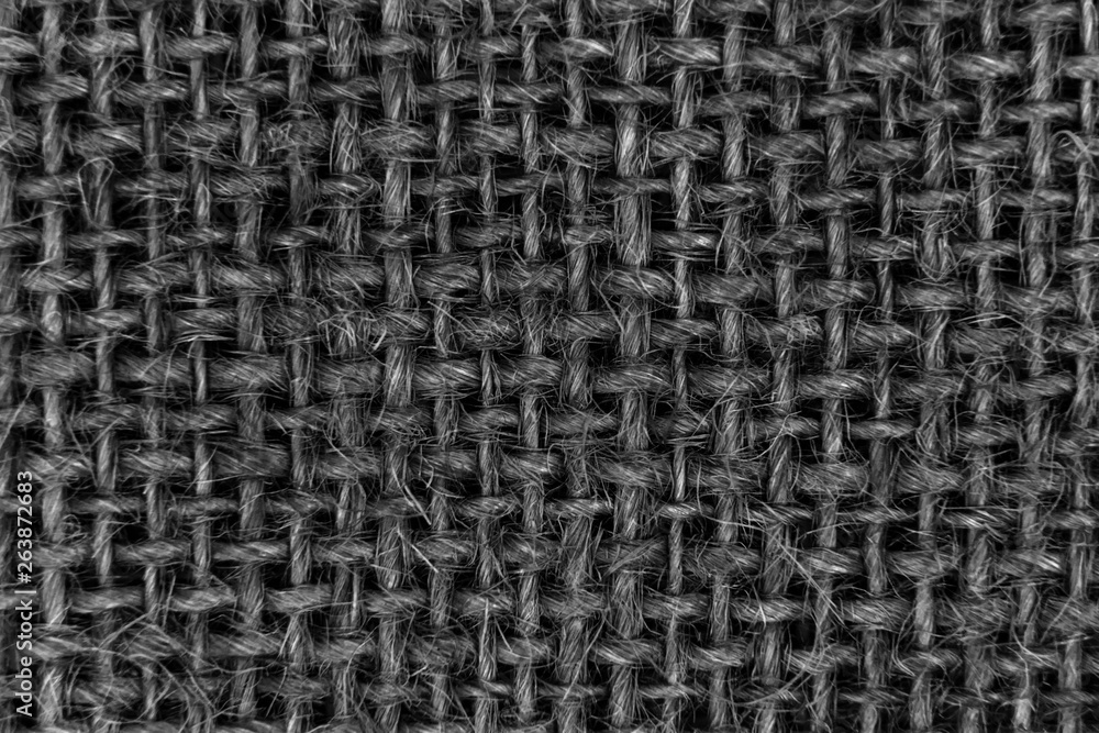 Black burlap woven texture seamless. grey jute background close up ...