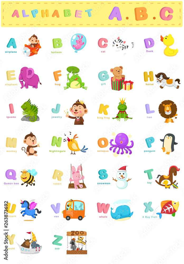 illustration of animal alphabet letter a-z Stock Vector | Adobe Stock