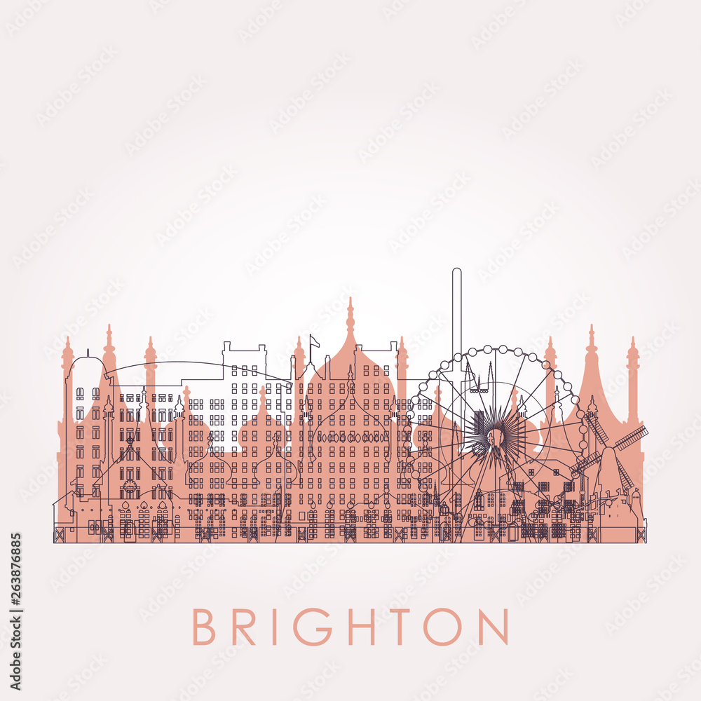 Outline Brighton skyline with landmarks. Vector illustration. Business ...