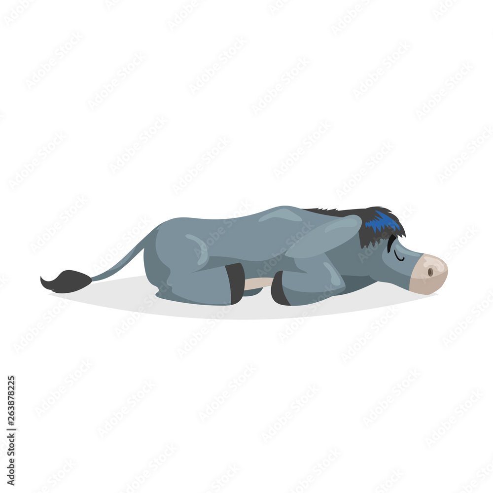 Cute cartoon donkey sleep. Relax domestic farm animal. Vector ...