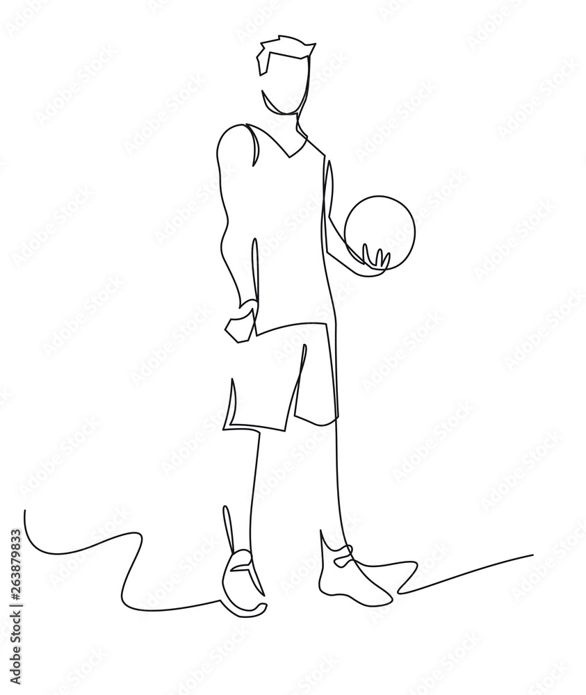 Basketball player continuous one line drawing. Male sportsman holding ...
