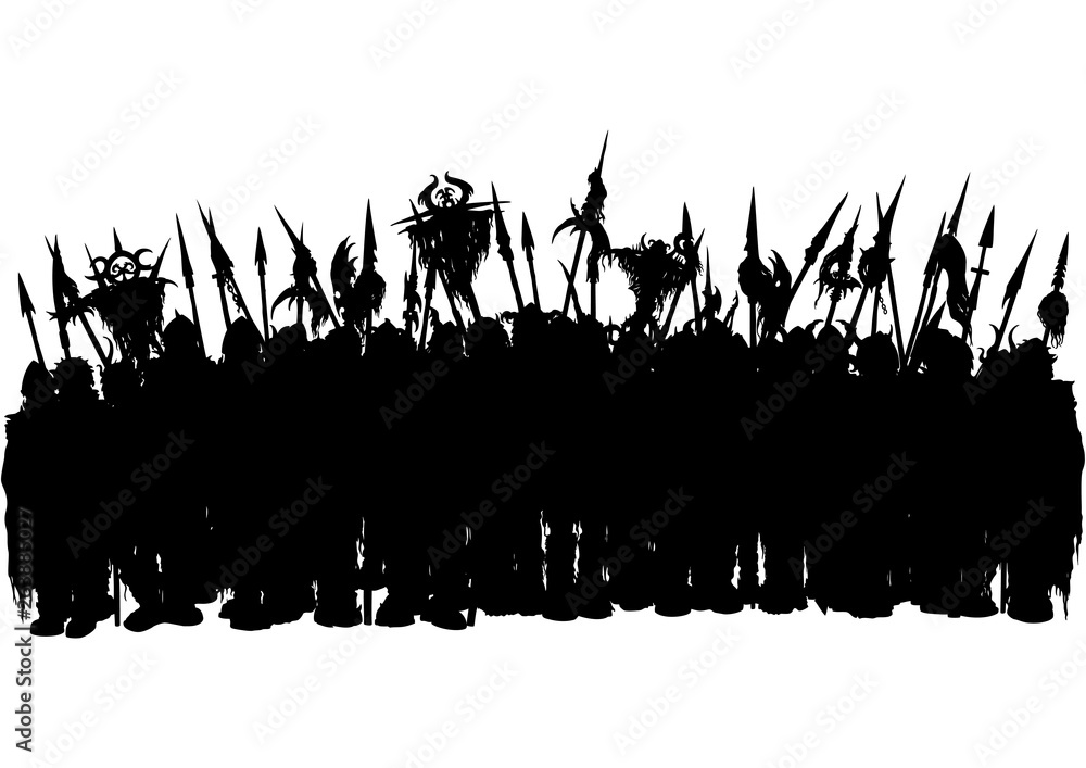 Vetor de Fantasy silhouette of medieval army/ Illustration combined ...