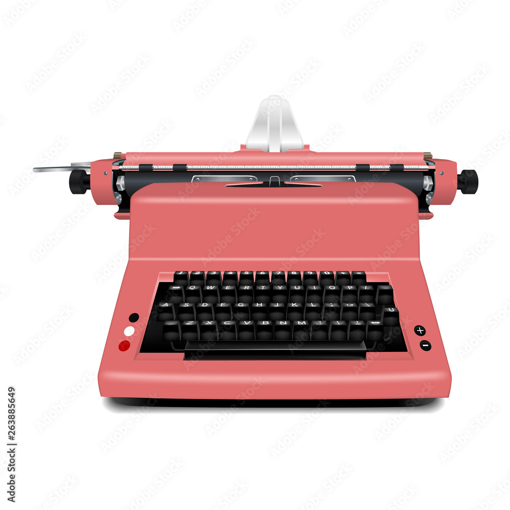 Red typewriter icon. Realistic illustration of red typewriter vector ...