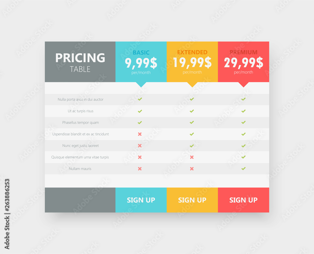 Vector price table tamplate / price list template Stock Vector | Adobe ...