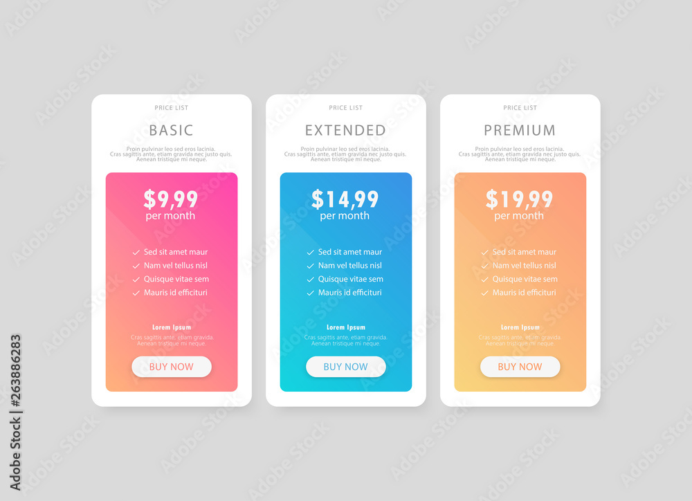 Vector price table tamplate / price list template Stock Vector | Adobe ...