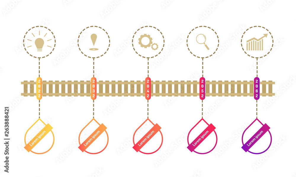train roadmap timeline elements with markpoint graph think search gear ...