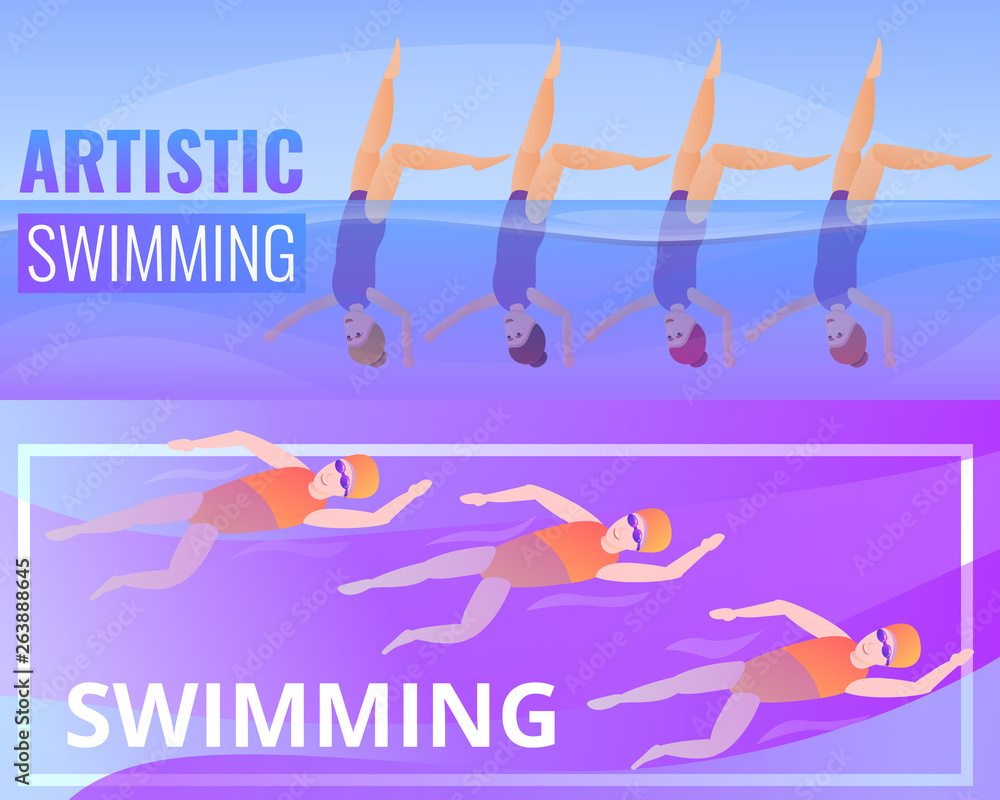 Artistic swimming banner set. Cartoon illustration of artistic swimming ...