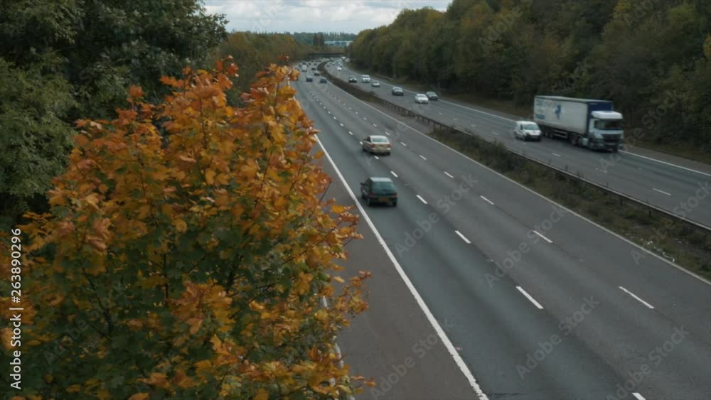 British M1 motorway in Leicester England. Busy UK transport highway ...