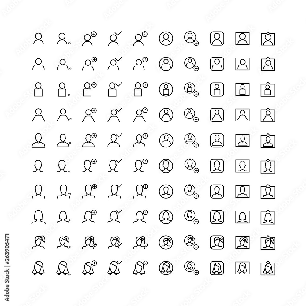 Set icons thin line of user interface and avatars for website and UI/UX ...