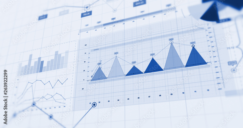 Financial Business Charts, Graphs And Diagrams. 3D Illustration Render ...
