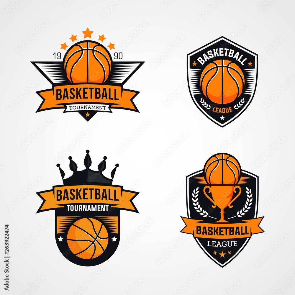 Set of basketball logos, emblems, badges designs with shield Stock ...