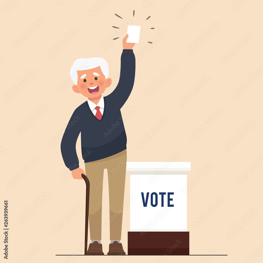 vector illustration elderly people show paper election before insert in ...