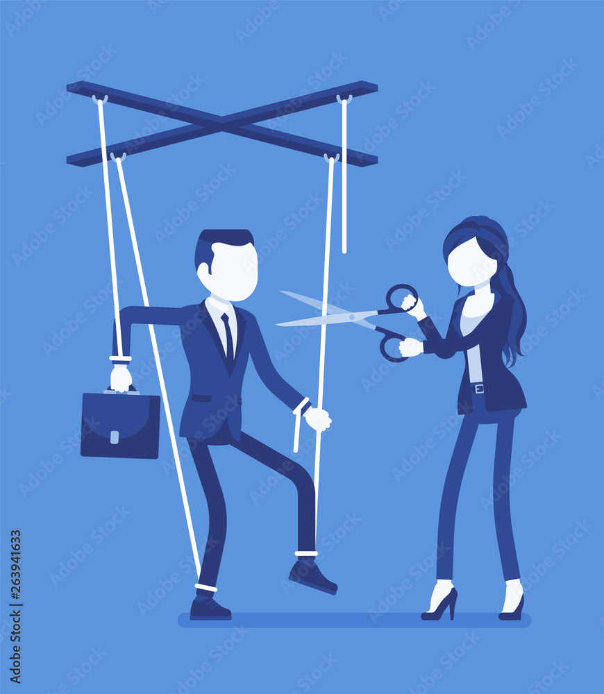 Marionette businessman free from oppression. Man liberation, guy ...