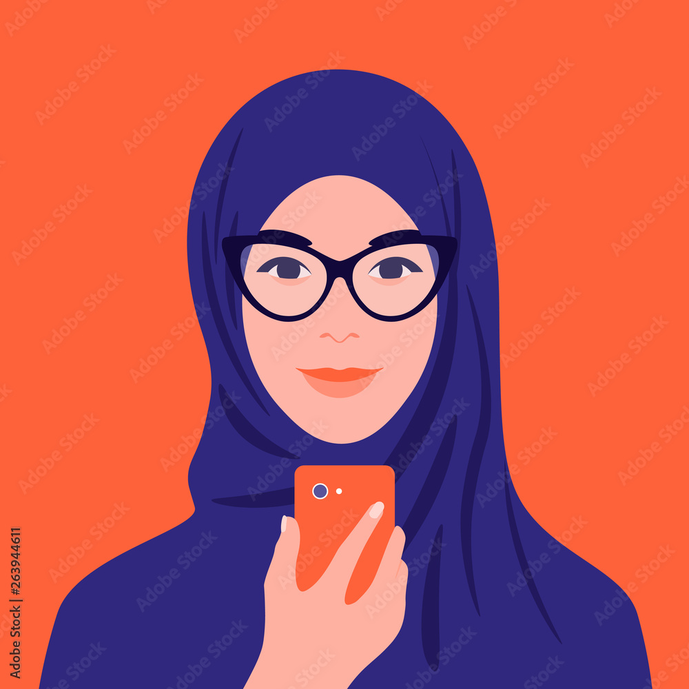 Portrait of an arabian woman in hijab and glasses. Muslim girl avatar ...