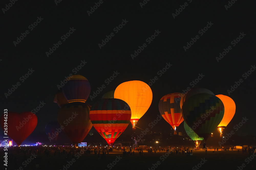 Hot Air Balloons At Night On Balloon Festival. Balloon Festival in ...