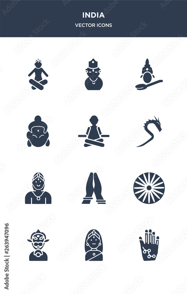 12 india vector icons such as henna painted hand, gnostic, hanuman ...