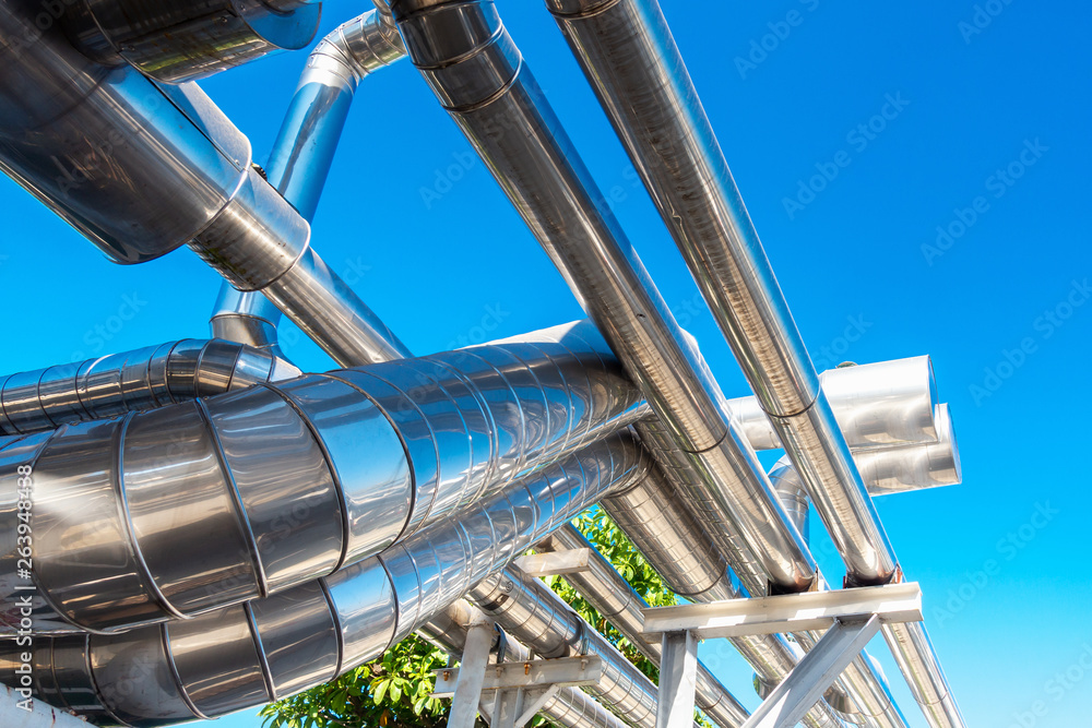 Air Chiller Pipeline and HVAC System of Department Store, Overhead ...