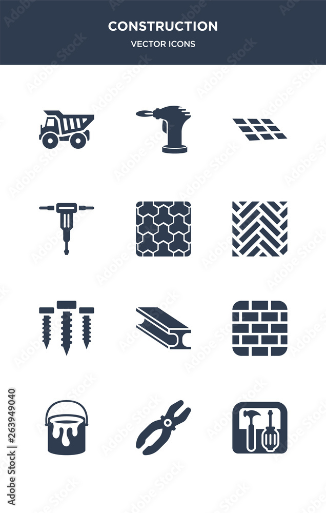 12 construction vector icons such as toolbox, plier, paint bucket ...