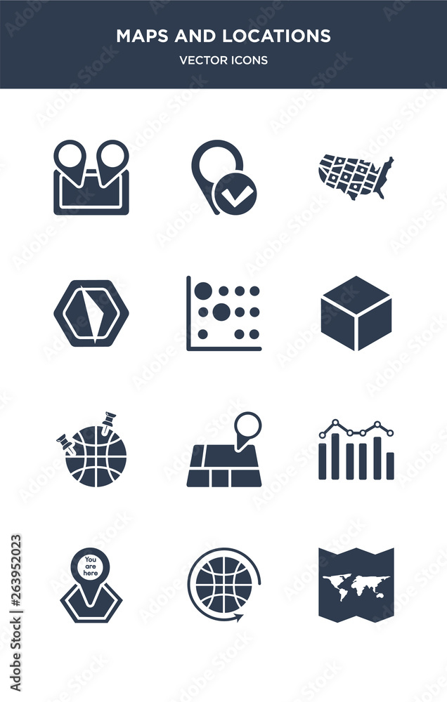 12 maps and locations vector icons such as world map folded, worldwide ...