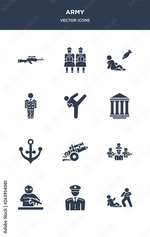 12 army vector icons such as assault, officer, guerrilla, brigade ...