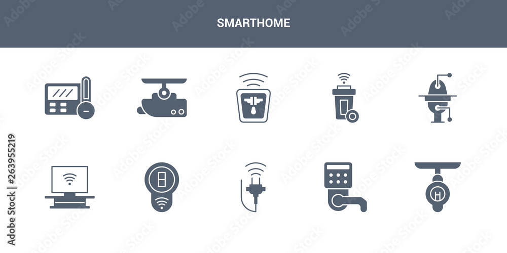 10 smarthome vector icons such as smart lamp, smart lock, smart plug ...