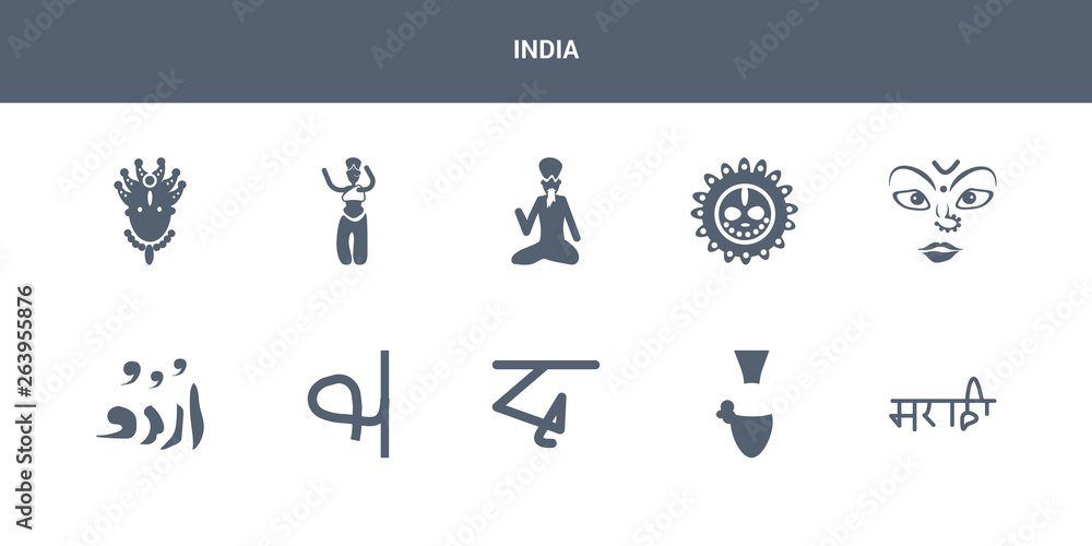Vetor de 10 india vector icons such as marathi language, yakshagana ...