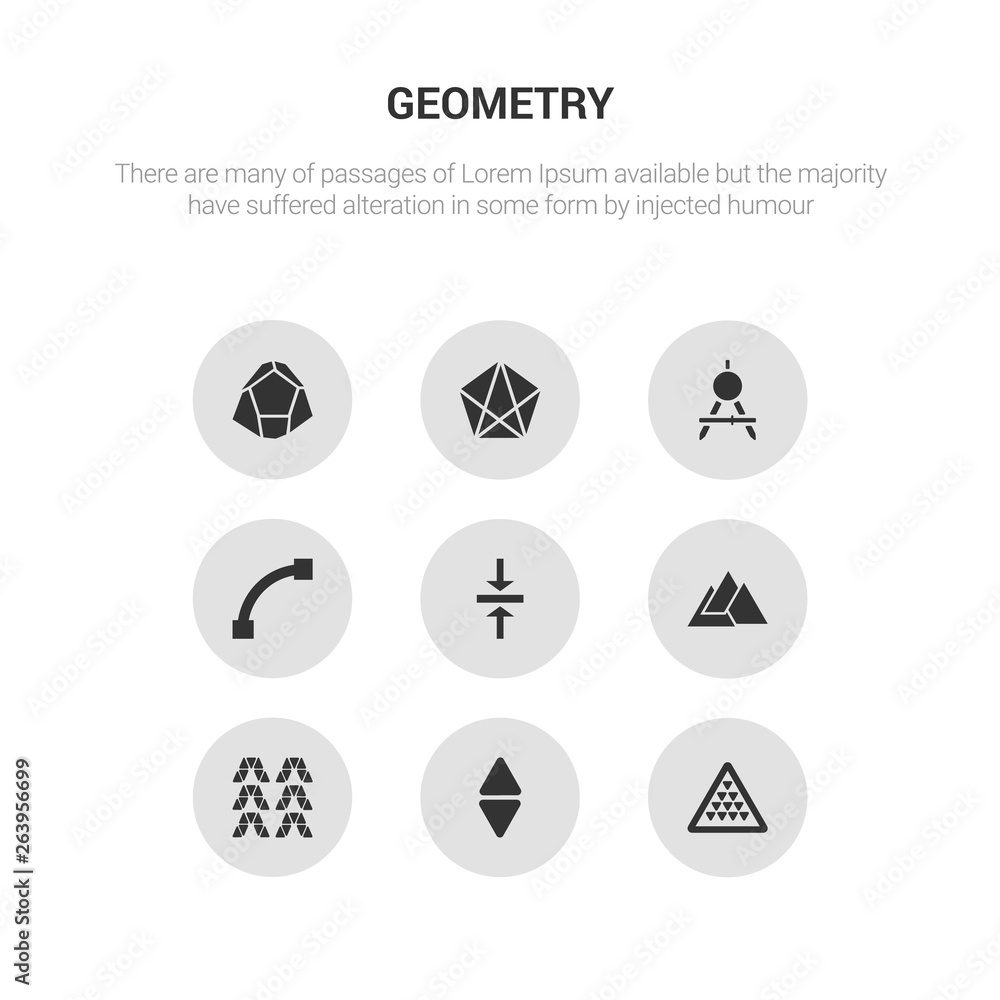 9 round vector icons such as triangle of triangles, triangles couple ...