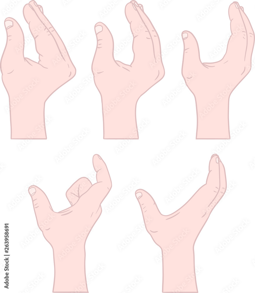 Vectorized drawing of a hand with spread fingers at different distances ...