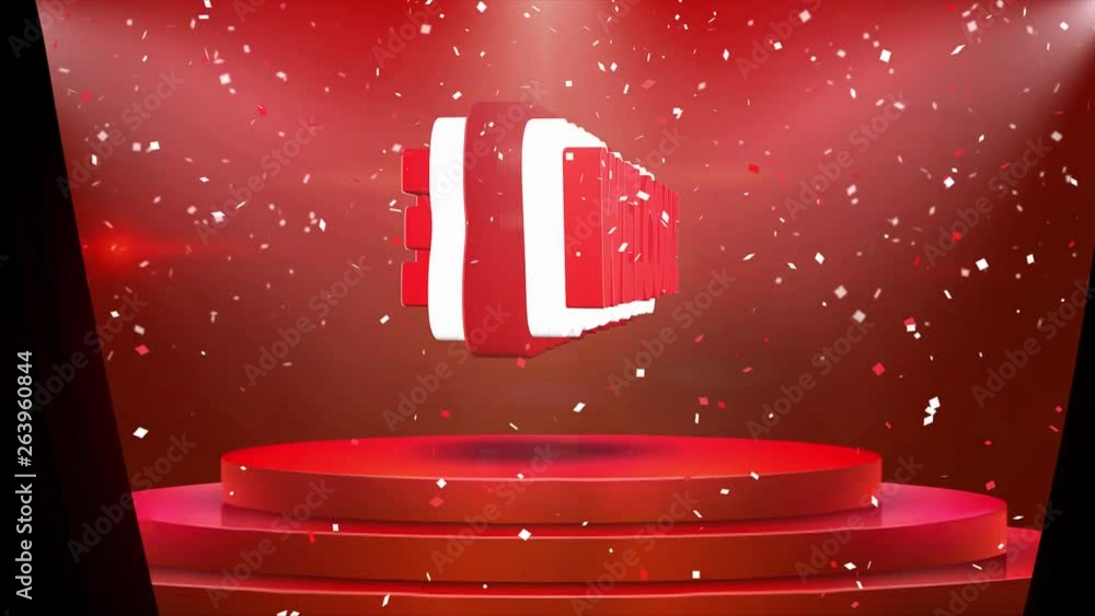 Welcome Text Animation on 3d Stage Podium Carpet. Reval Red Curtain ...