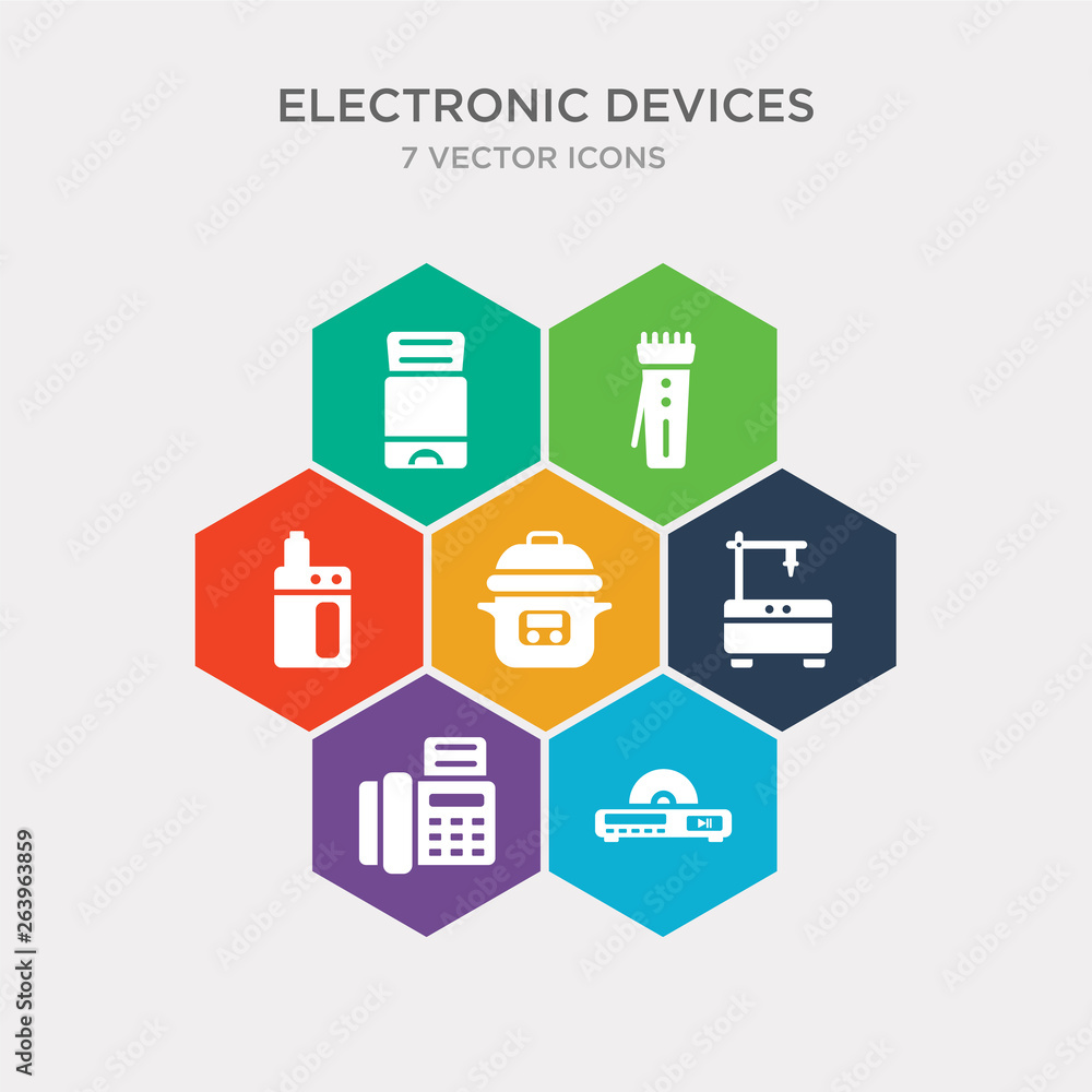 simple set of dvd player, fax machine, laser machine, rice cooker icons ...