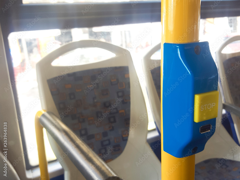 Bus pole with stop button and USB port for charger Stock Photo | Adobe ...