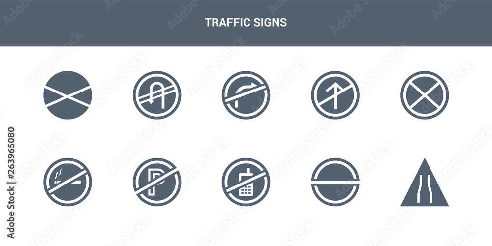 Vektorová grafika „10 traffic signs vector icons such as narrow road ...