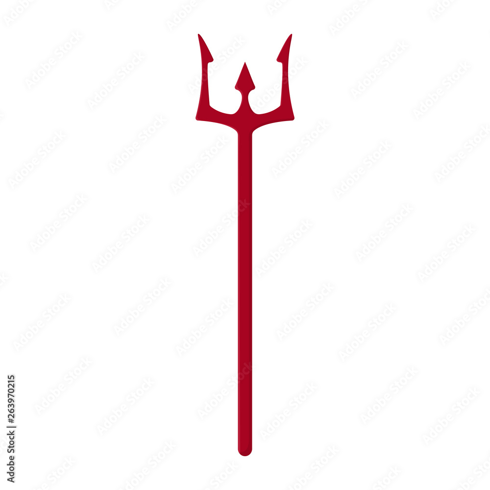Red trident isolated on white background. Devil, neptune trident ...