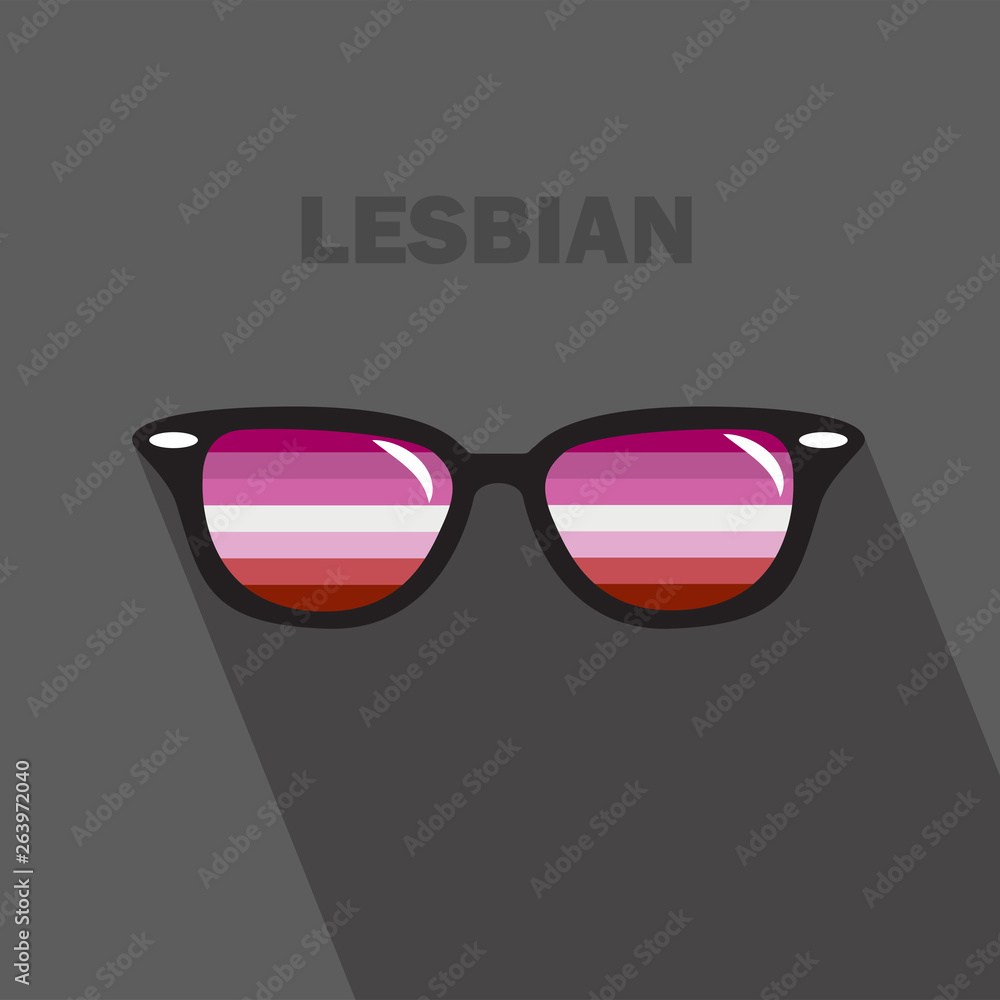 LGBT sign with dark background. Eyeglasses icon in lesbian flag colors ...