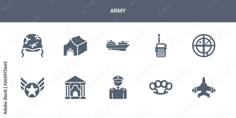 10 army vector icons such as jet, knuckle, lieutenant, militar antique ...