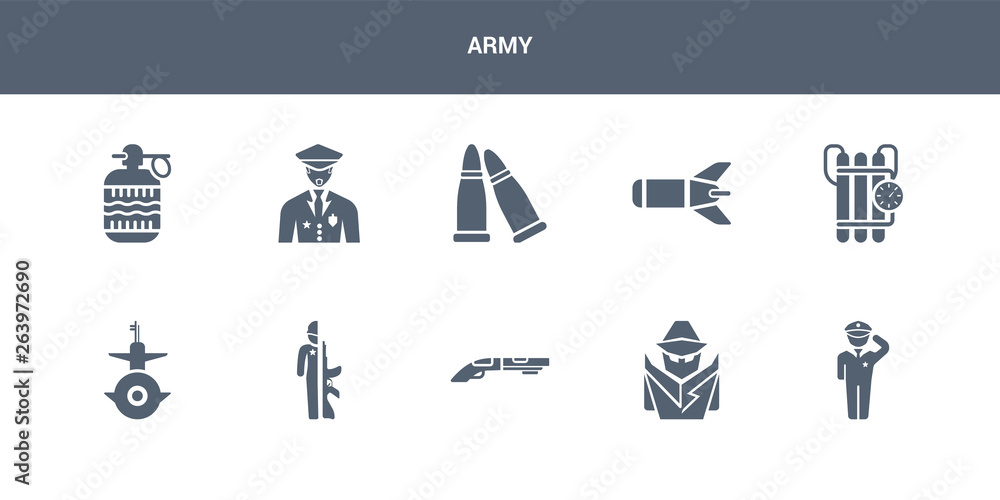10 army vector icons such as salute, secret agent, shotgun, soldiers ...