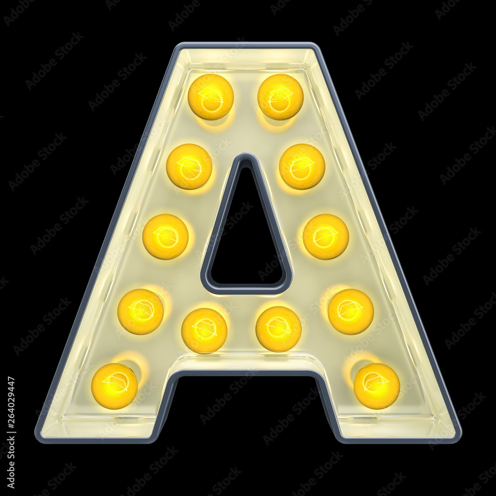 Light bulb letter A, retro glowing font. 3D rendering Stock ...