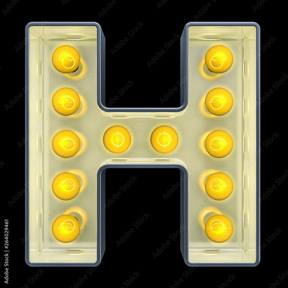 Light bulb letter H, retro glowing font. 3D rendering Stock ...