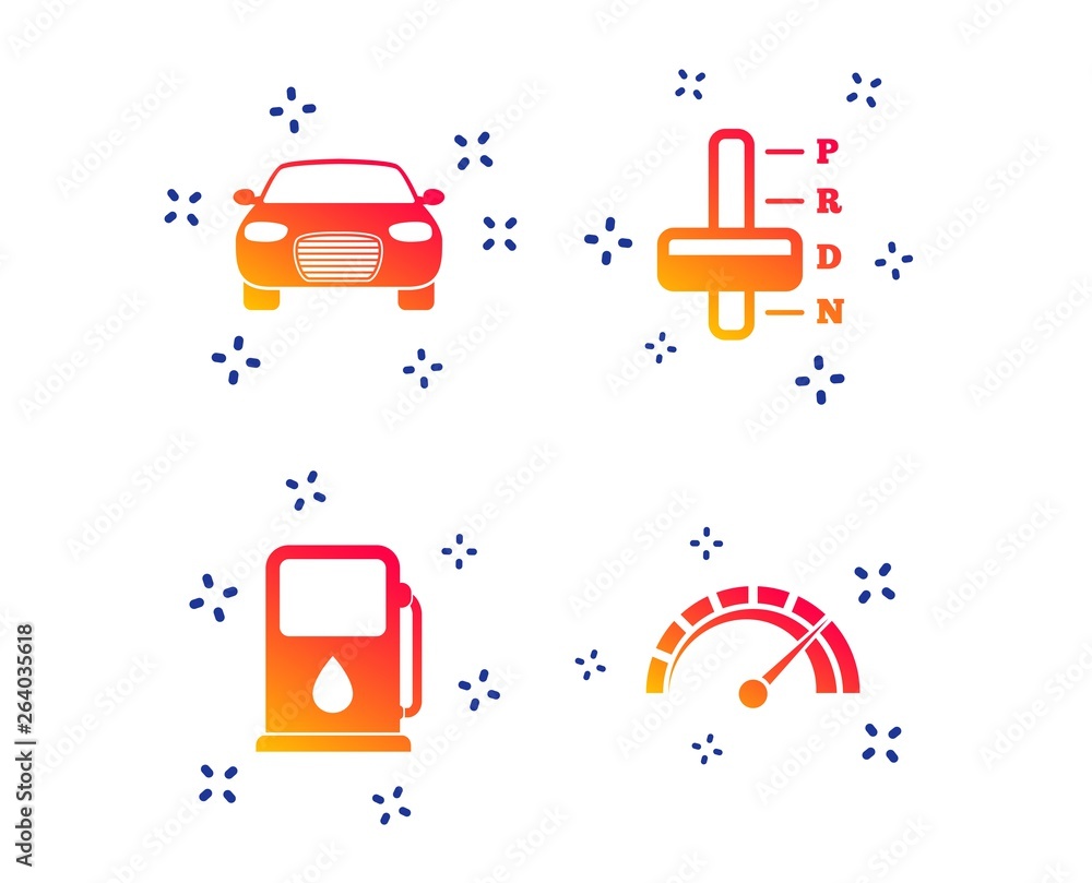 Transport icons. Car tachometer and automatic transmission symbols ...