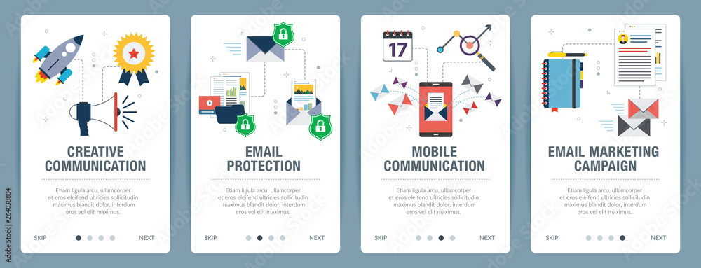 Vector set of vertical web banners with communication, email protection ...