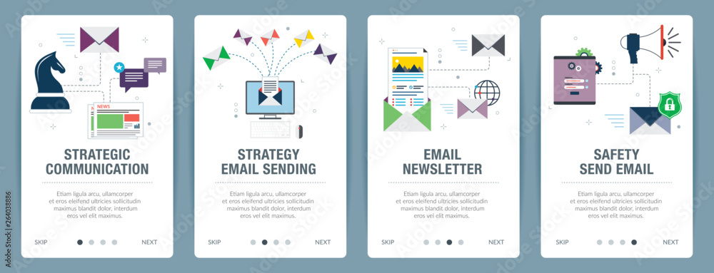 Vector set of vertical web banners with communication, strategy email ...
