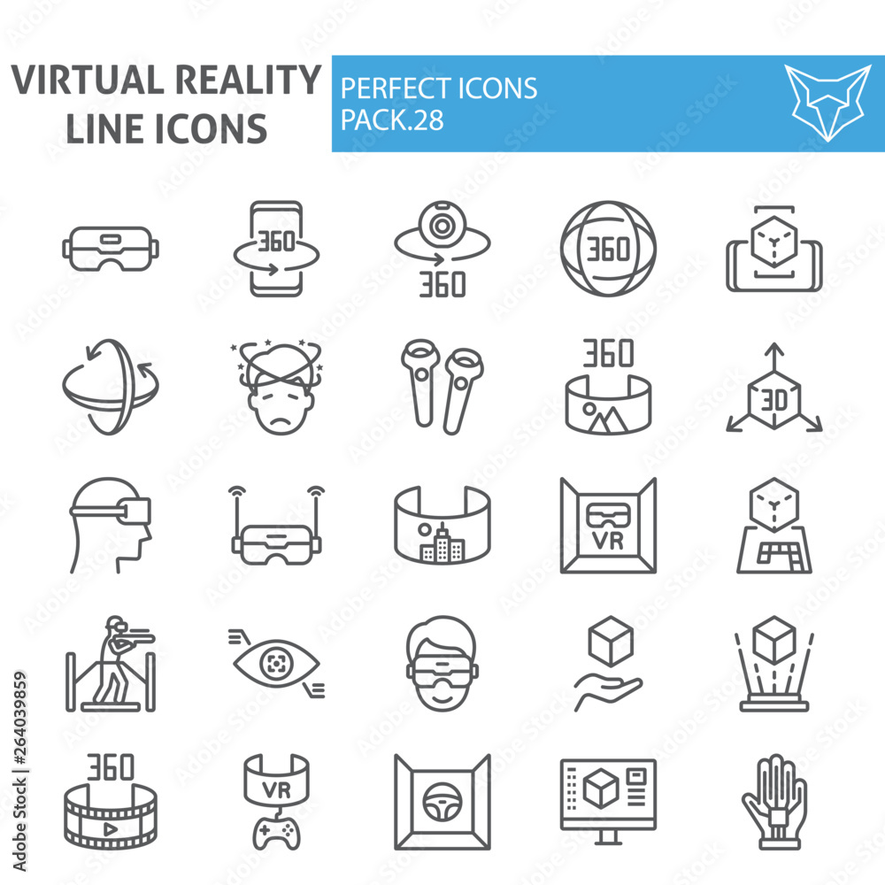 Virtual reality line icon set, augmented reality symbols collection ...